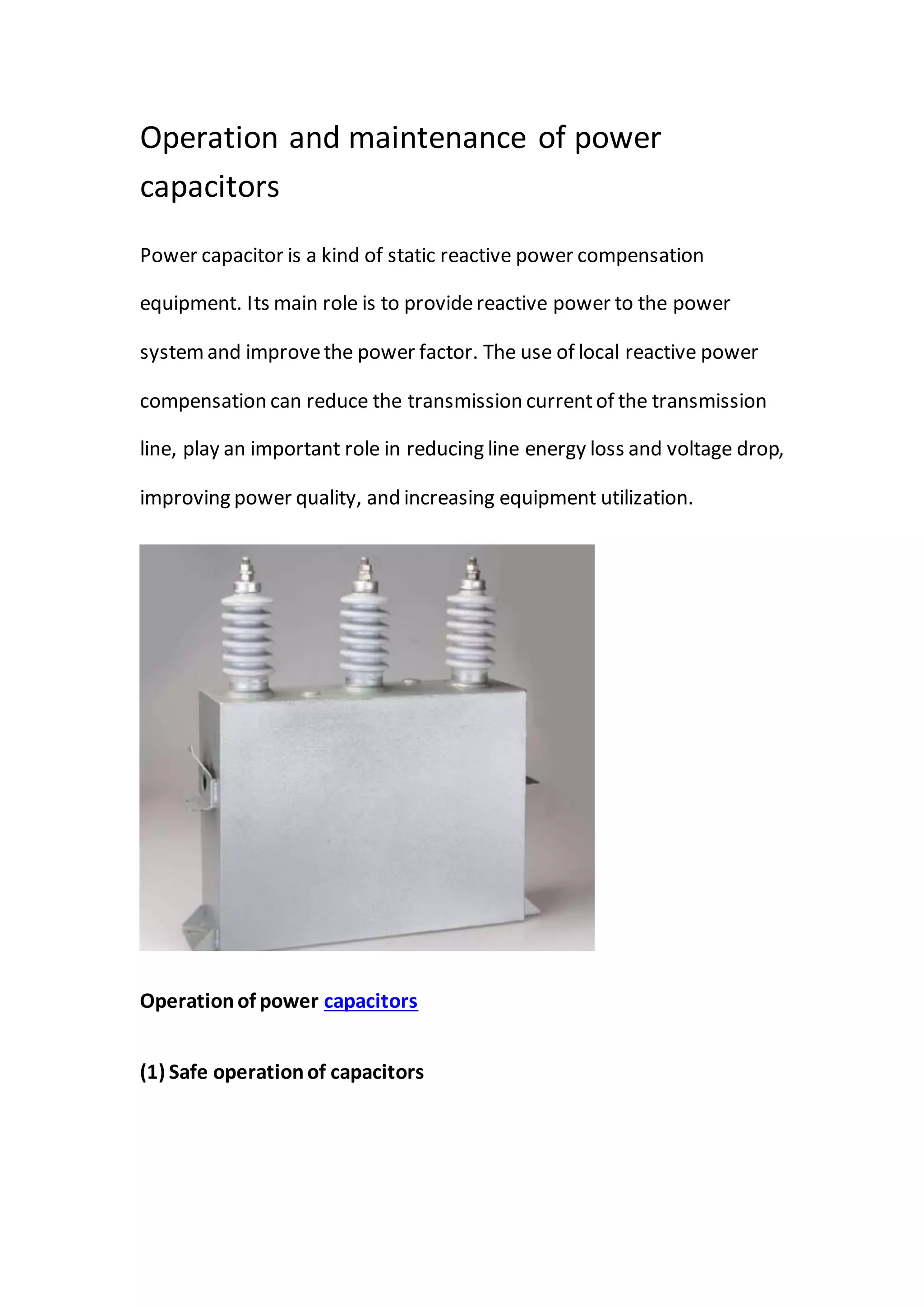 Operation and maintenance of power capacitors | PDF