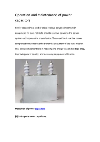 Operation and maintenance of power capacitors | DOCX