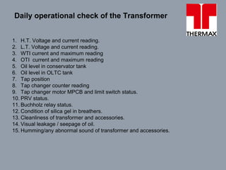 Operation and maintenance of transformer | PPT