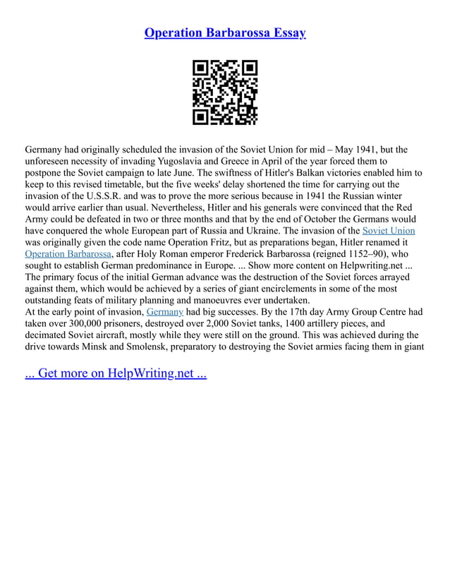 Operation Barbarossa Essay | PDF