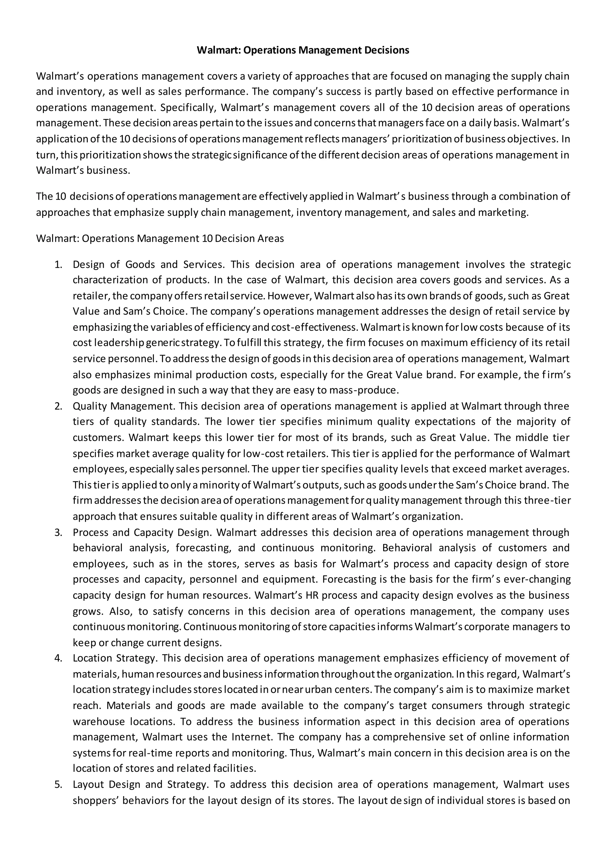 Walmart:operations management decisions | DOCX