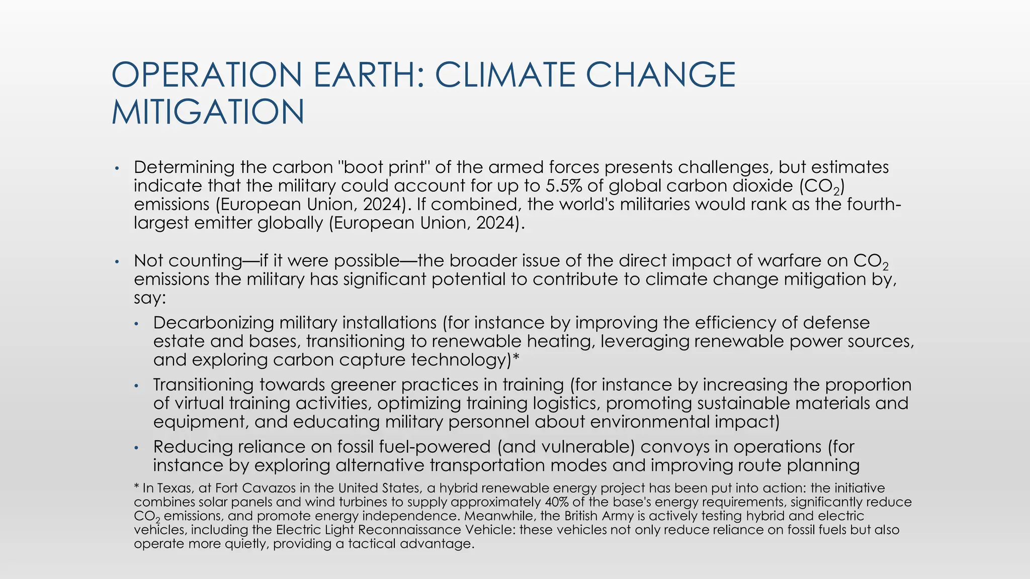 Operation Earth: Integrating Eco-Friendly Practices into the Military | PDF