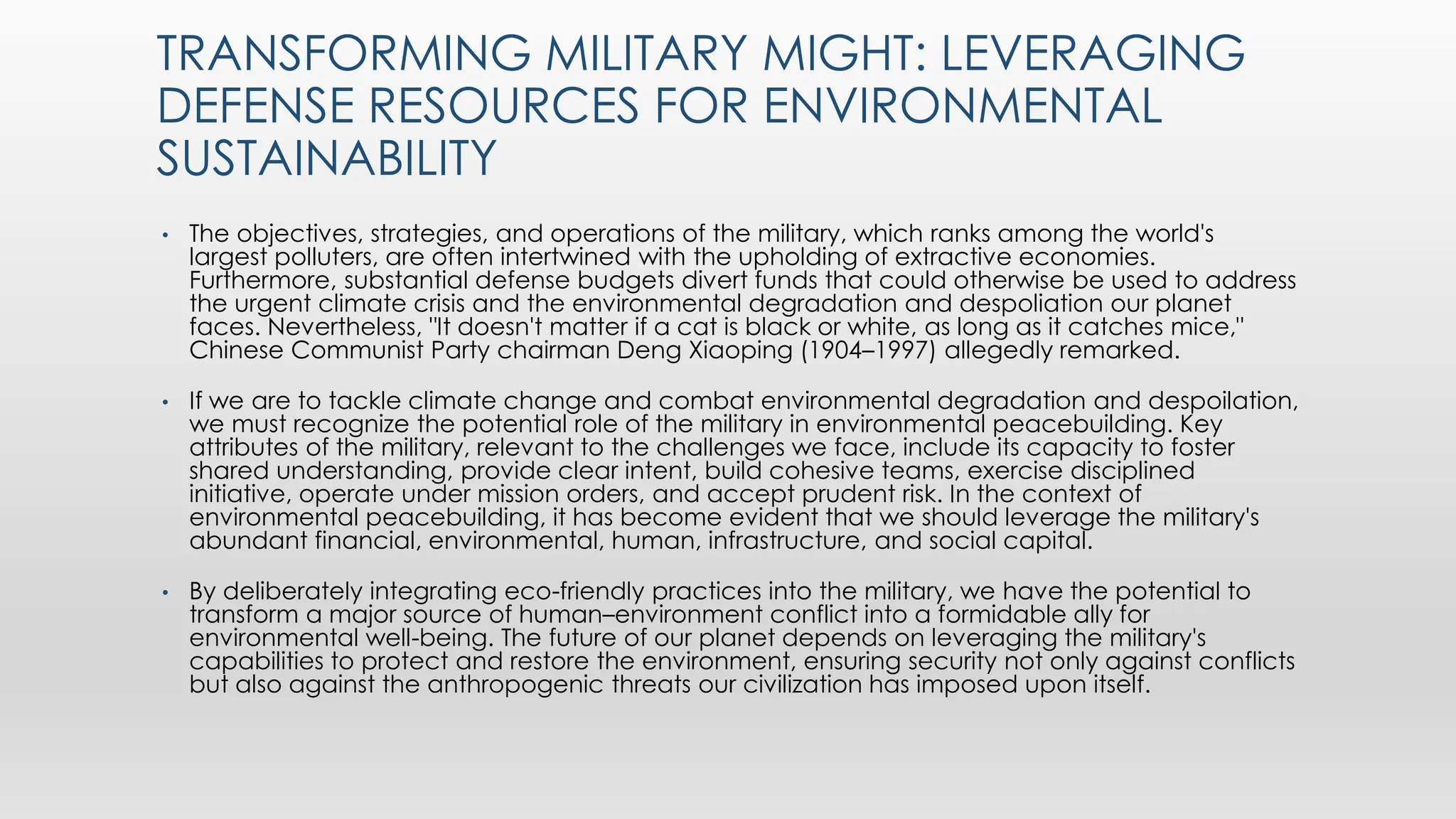 Operation Earth: Integrating Eco-Friendly Practices into the Military | PDF