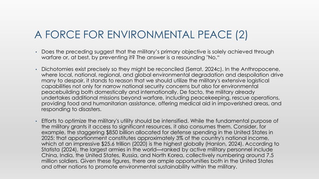 Operation Earth: Integrating Eco-Friendly Practices into the Military | PPT