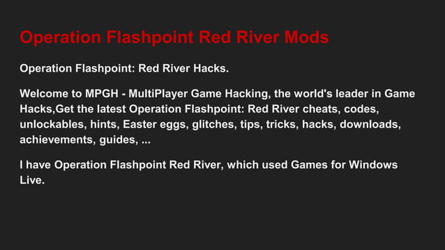 Operation flashpoint red river cheats | PPT