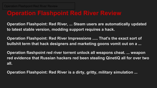 Operation flashpoint red river cheats | PPT