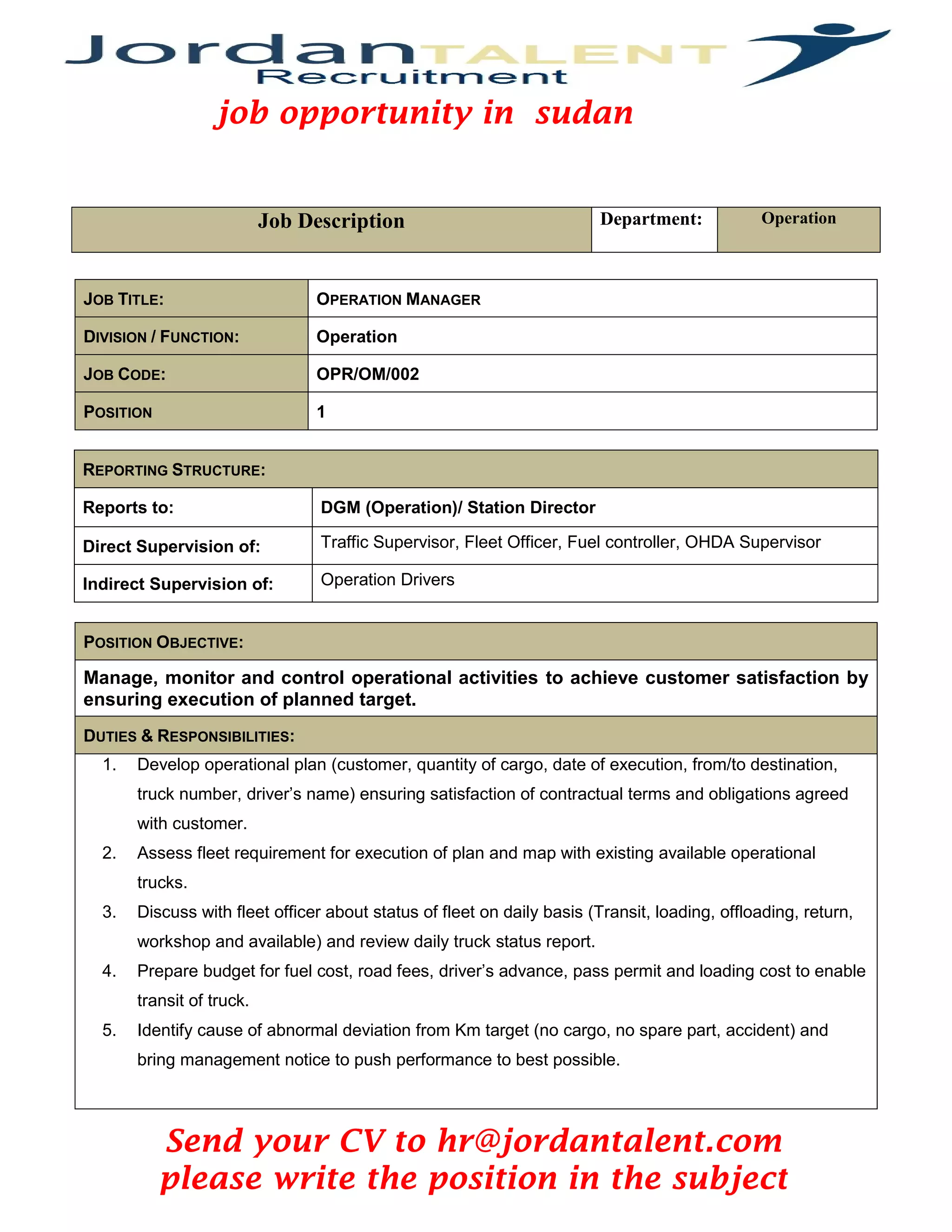 Operation manager sudan | PDF