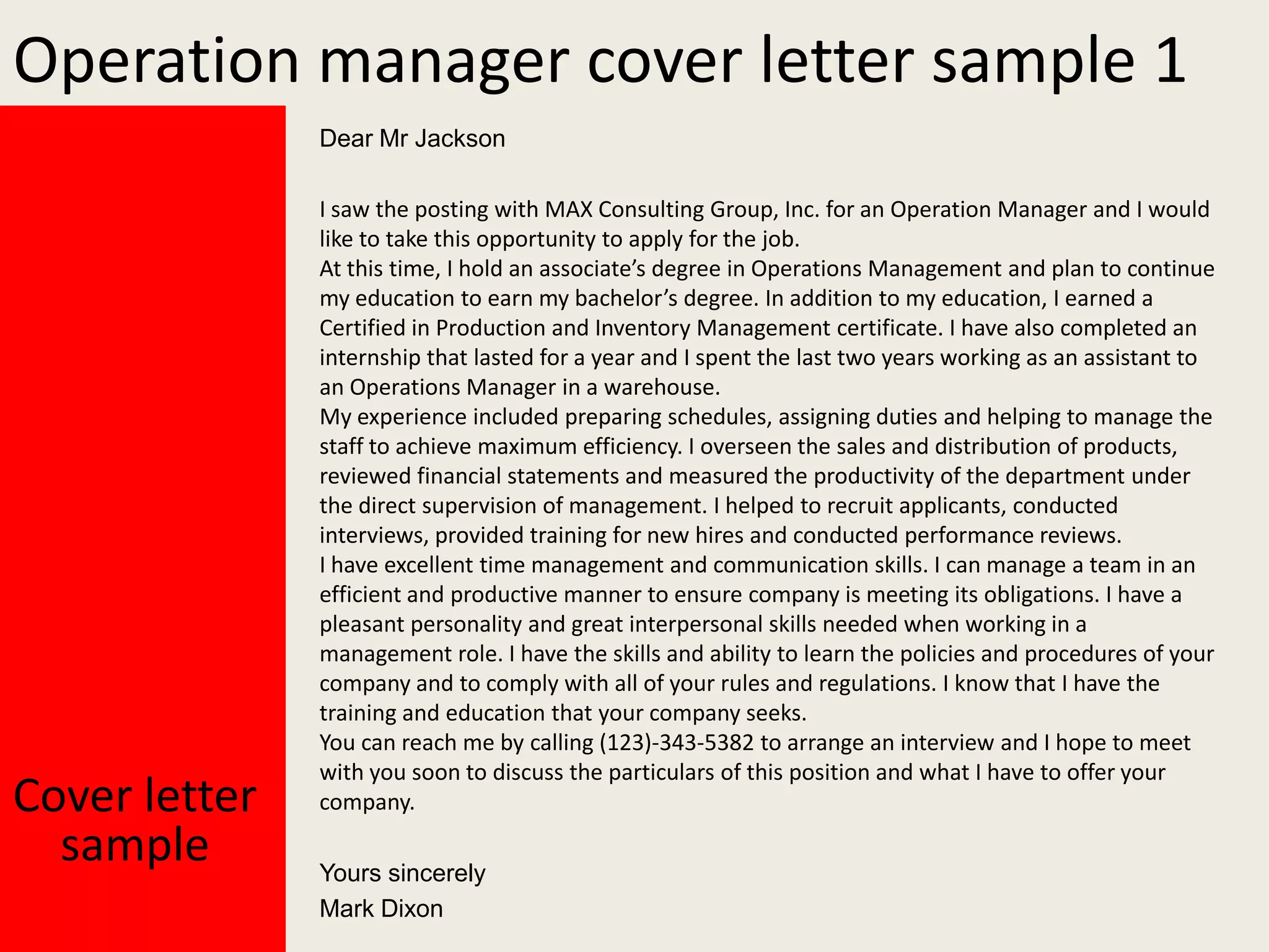 Operation manager cover letter | PPTX