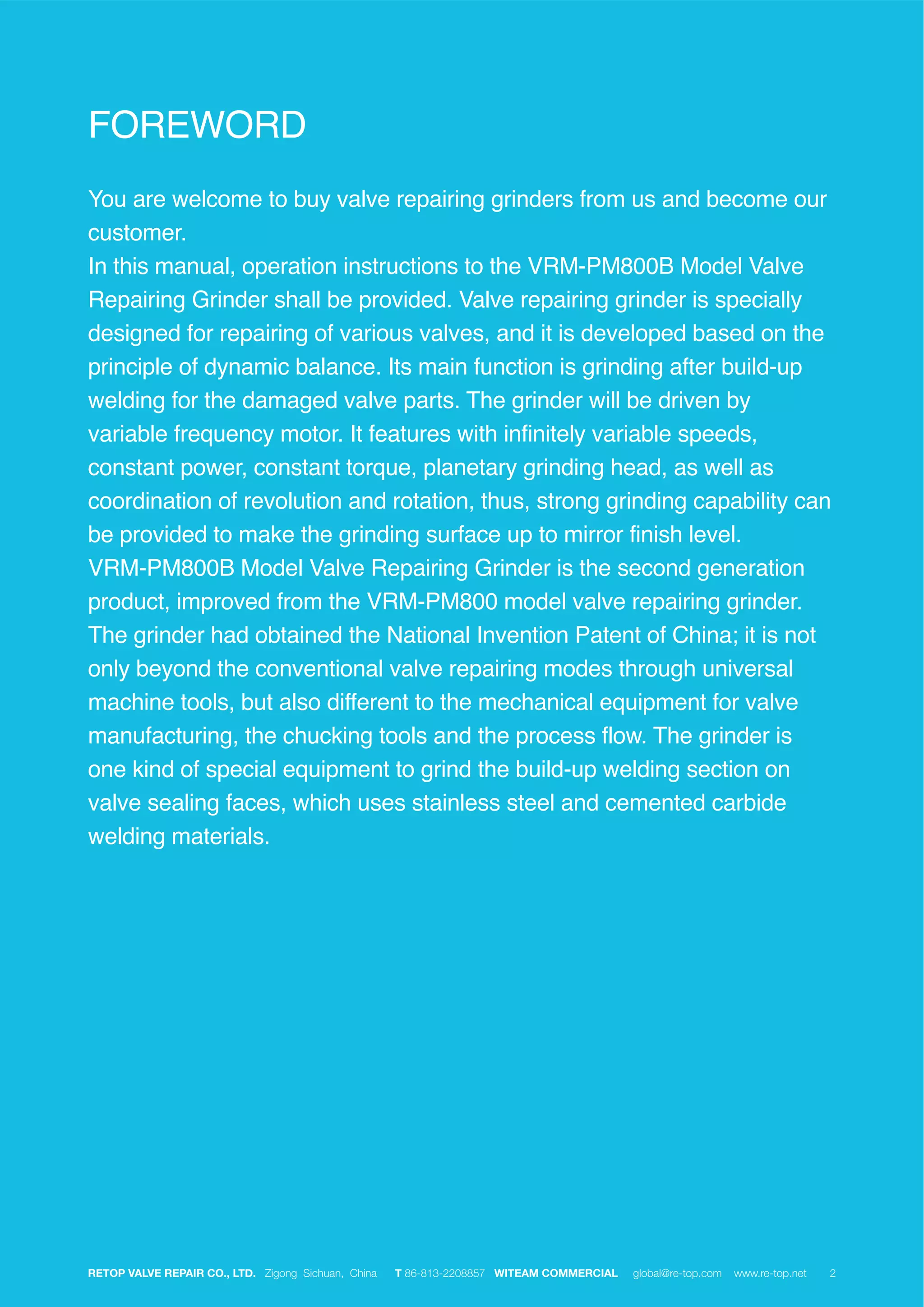 Operation Manual For Valve Repairing Grinder VRM-PM800B | PDF