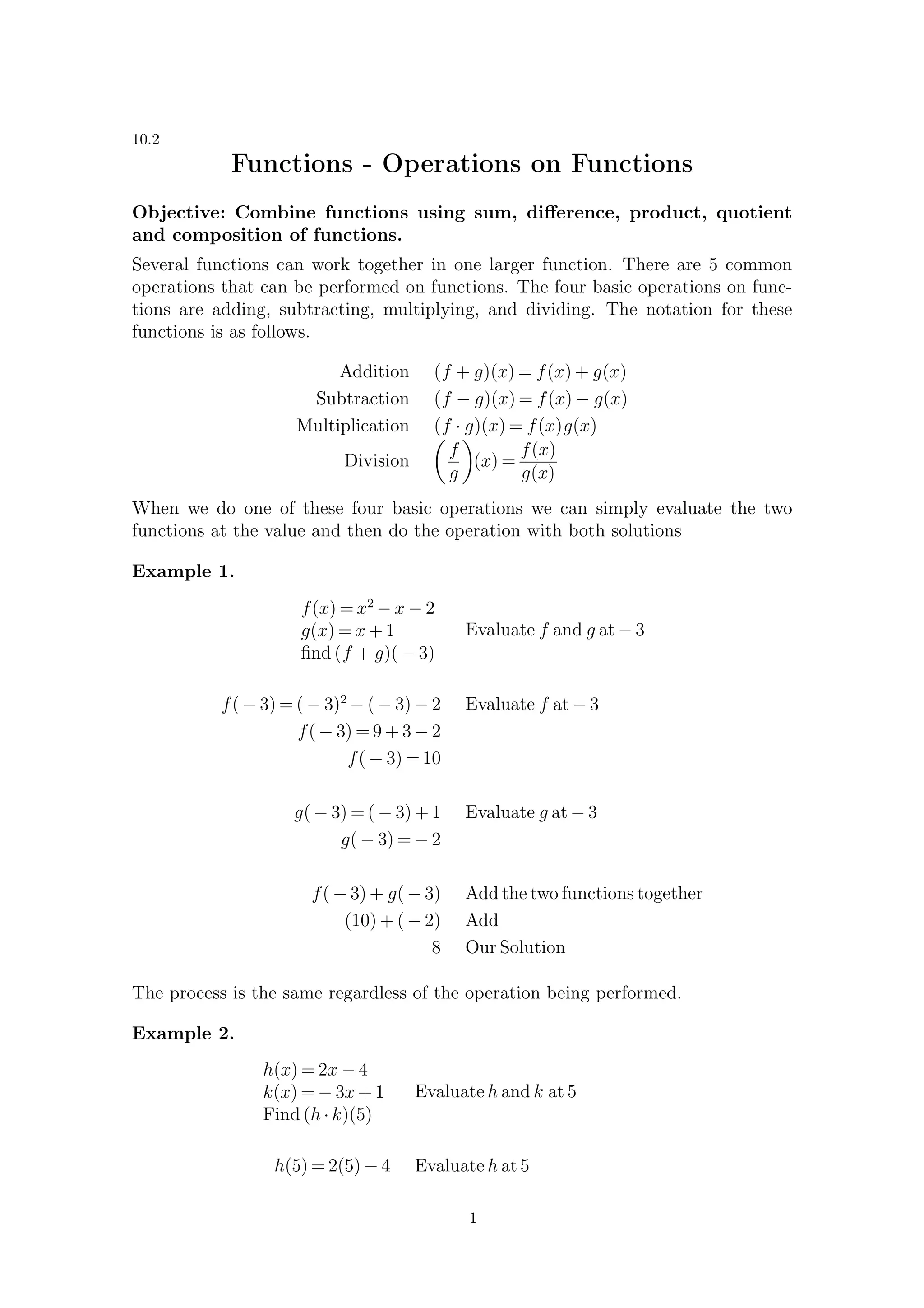 Operation on functions | PDF