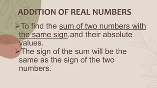 Operation on real number mathematics.pptx | Physics | Science