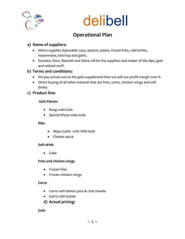 Deli Belly Operation plan | DOCX | Food & Drink