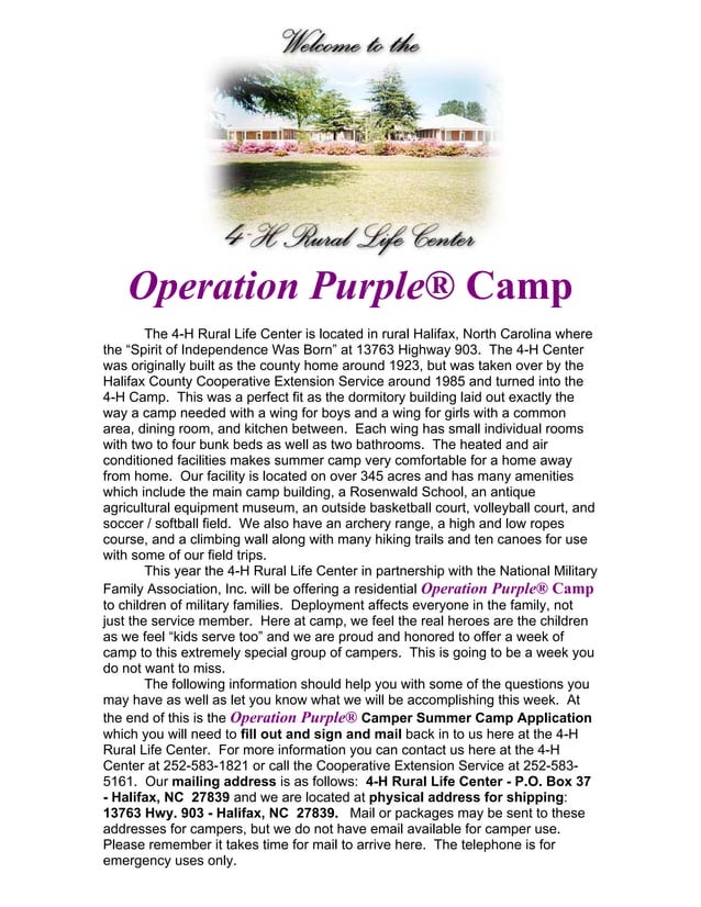 Operation purple summer camp packet | PDF