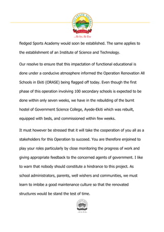 Flag-Off Of Operation Renovate All Schools In Ekiti (ORASE) | PDF ...
