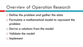 Operation research history and overview application limitation | PDF