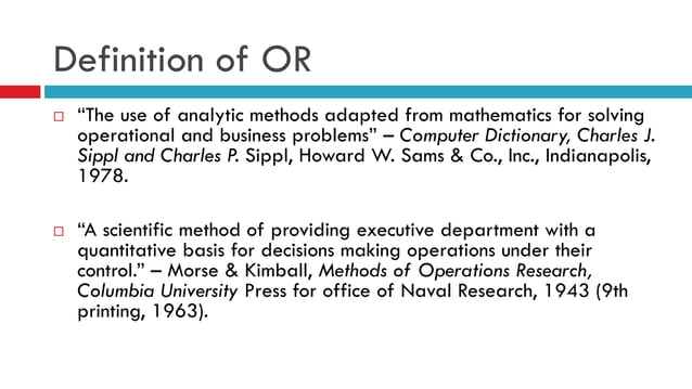 Operation research history and overview application limitation | PPT
