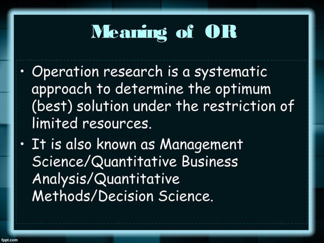Operation Research (Introduction of Operation Research) | PPT
