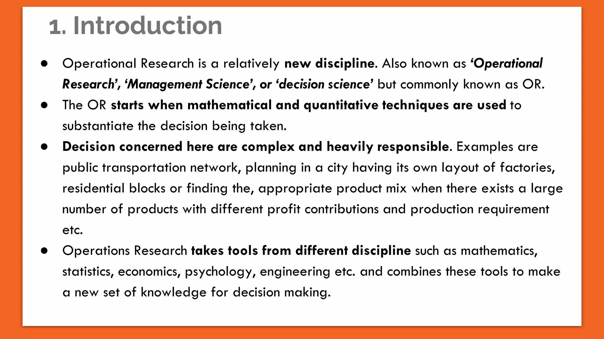 Operation Research Intro unit 1.pptx | Business | Business and Finance