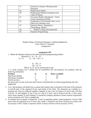 Operation research mb 301 | DOC | Computer Software and Applications | Computing