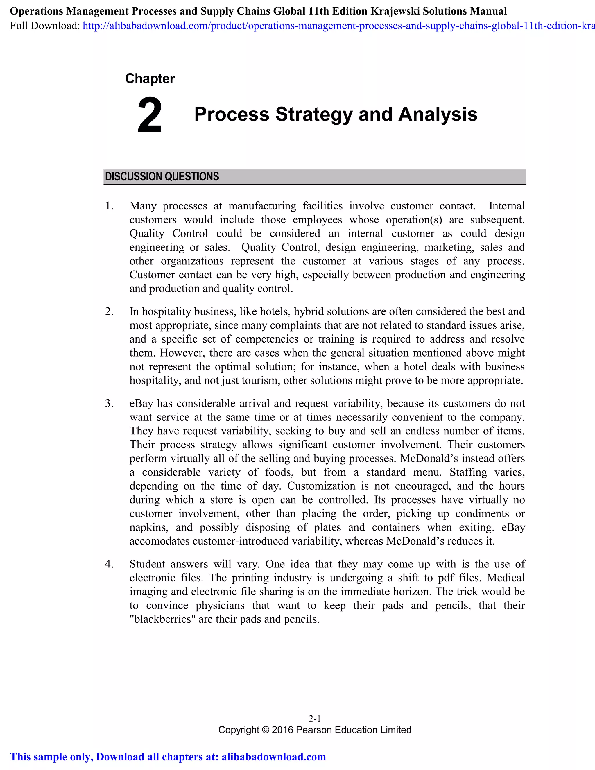 Operations Management Processes and Supply Chains Global 11th Edition Krajewski Solutions Manual ...