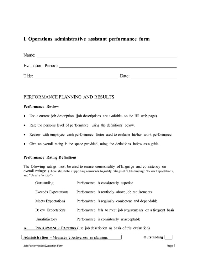 Operations administrative assistant performance appraisal | PDF