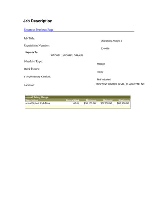 Operations Analyst | DOC