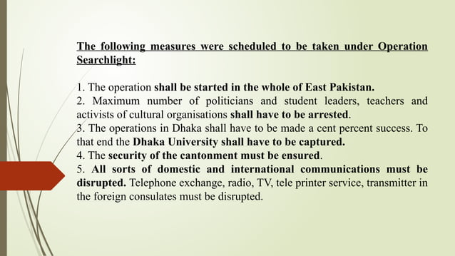 Operation searchlight in 1971 Bangladesh.pptx | War and Conflicts