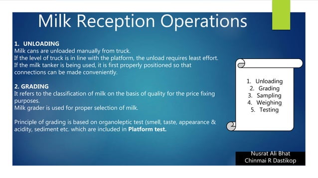 Operations in milk processing plant | PPTX | Chemistry | Science