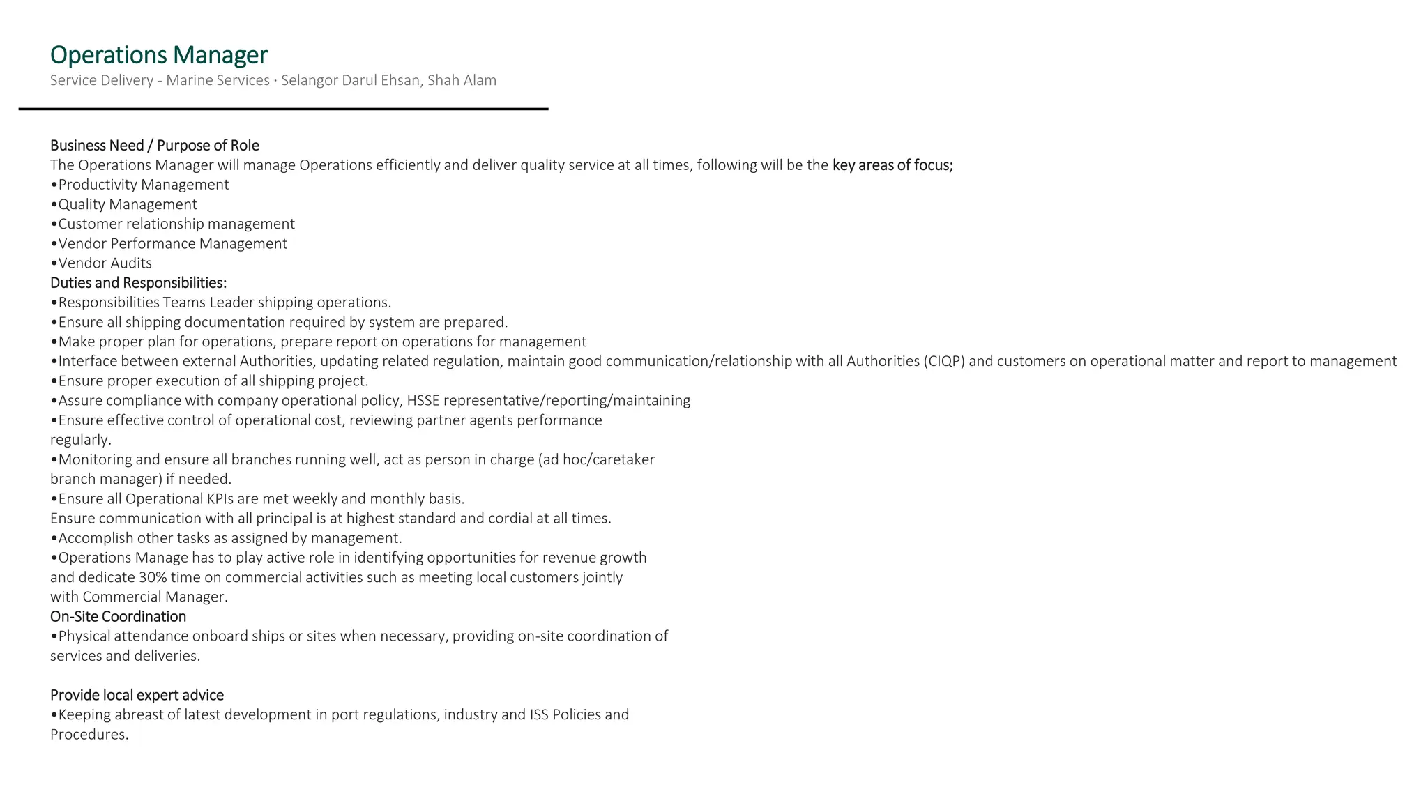 Shipping agency Operations – Job Descriptions | PPTX | Logistics | Business