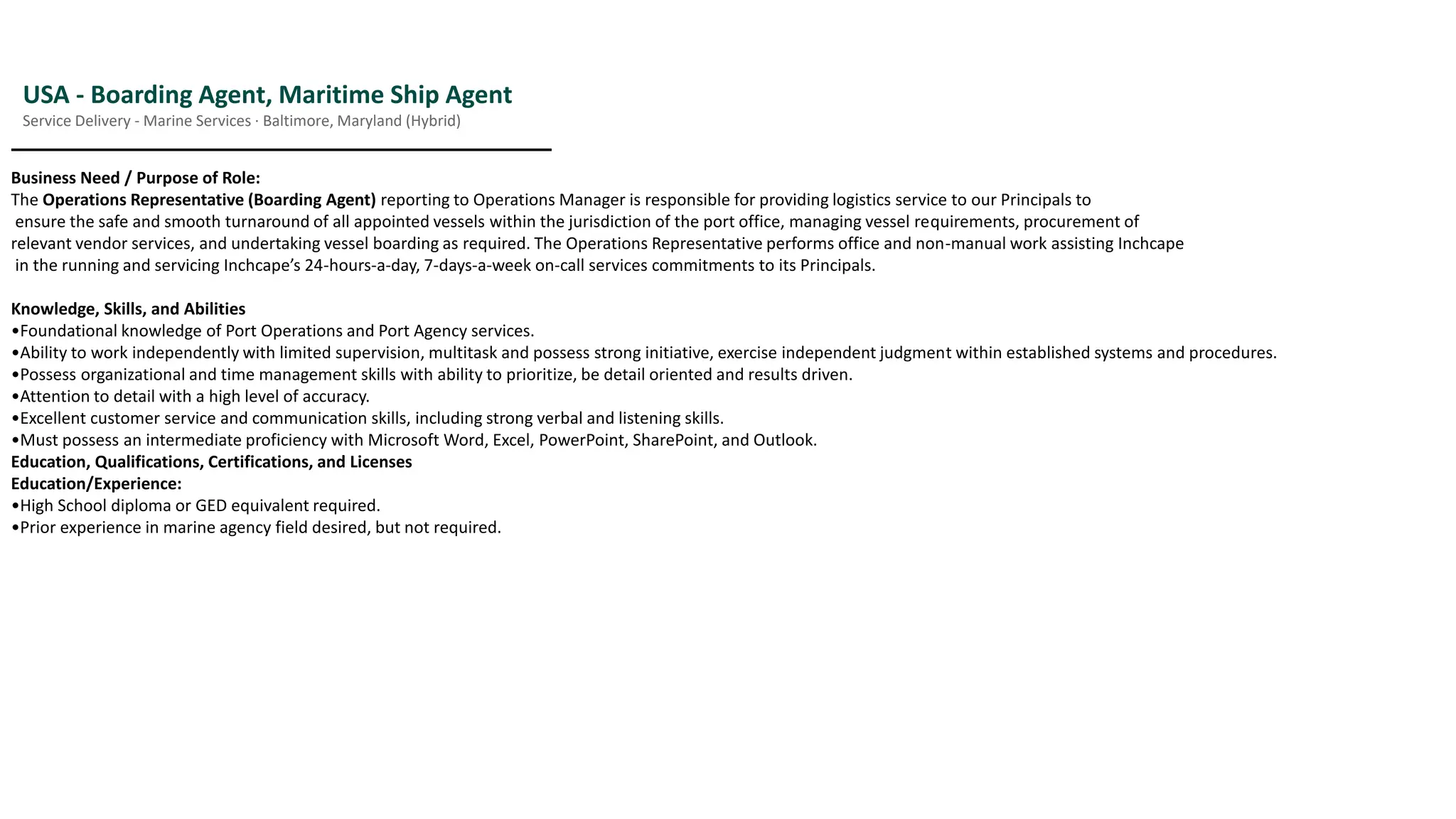 Shipping agency Operations – Job Descriptions | PPTX