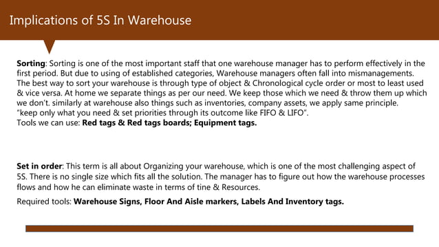 Application of 5S in a Warehouse by Supriya Basu | PPTX