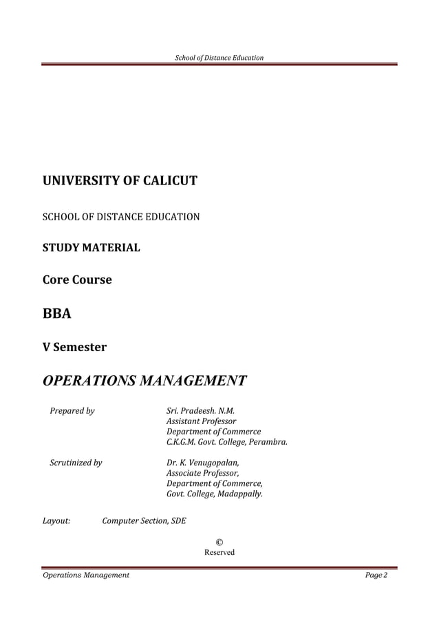 Operations management-bba calicut university notes | PDF ...