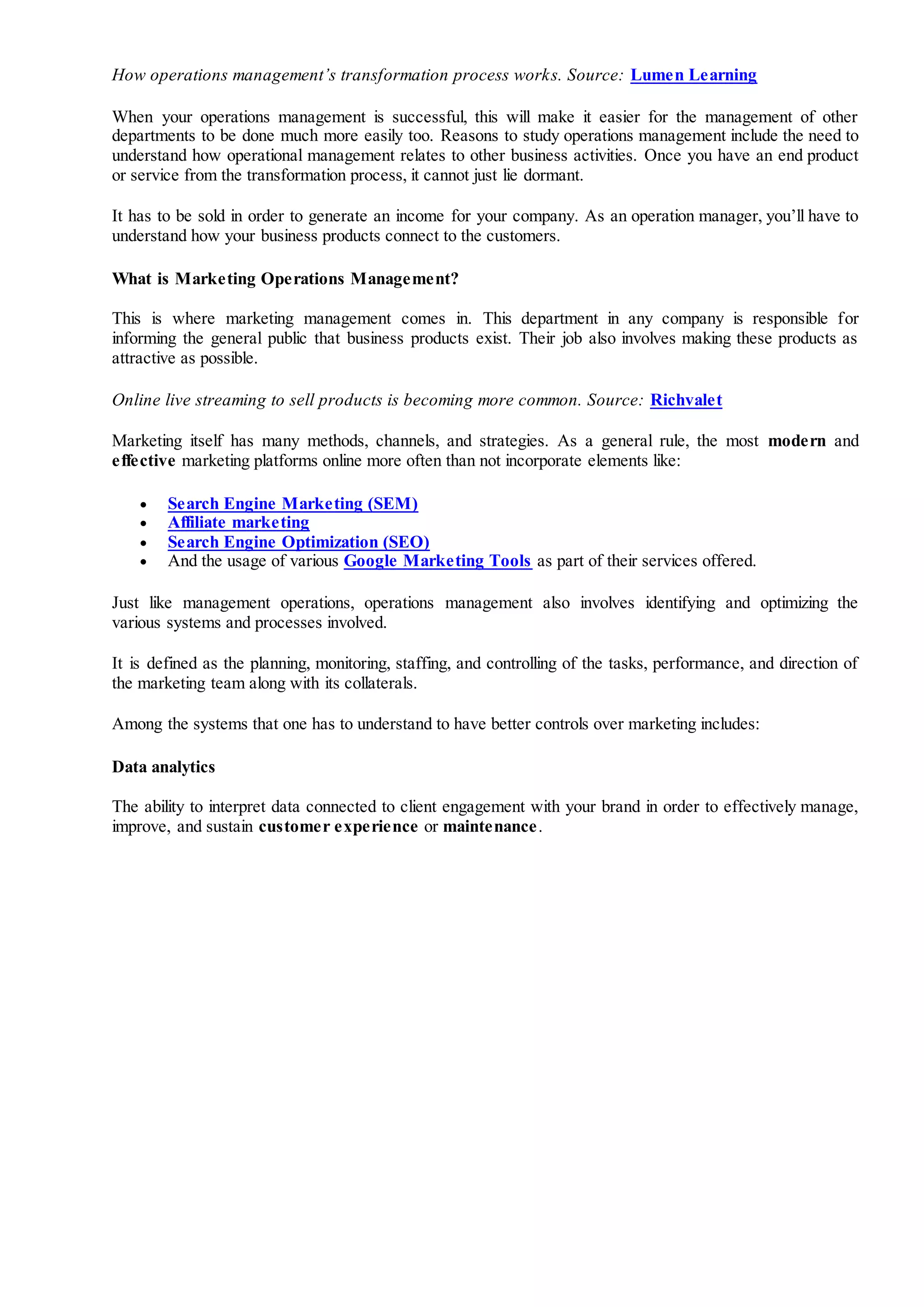 operations management.docx | Business Operations | Business