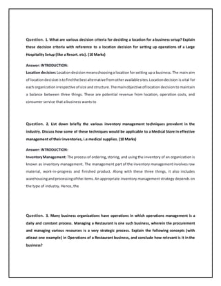 Operations management nmims latest solved assignments | DOC | Homework ...