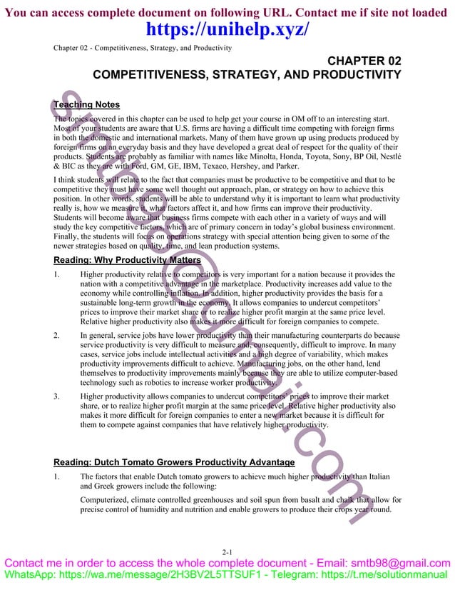 Solutions for Exercises in Operations Management, 13th Edition (William ...