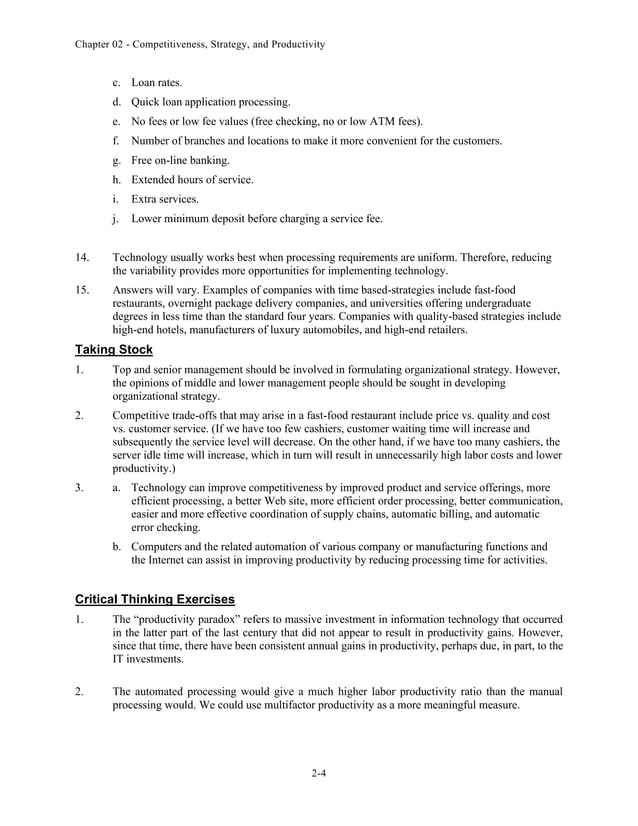 Solutions for Exercises in Operations Management, 13th Edition (William ...