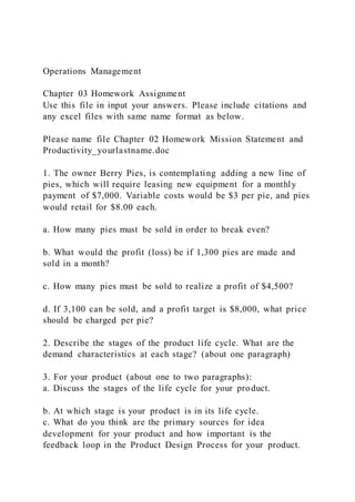 Operations management chapter 03 homework assignment use this | DOCX