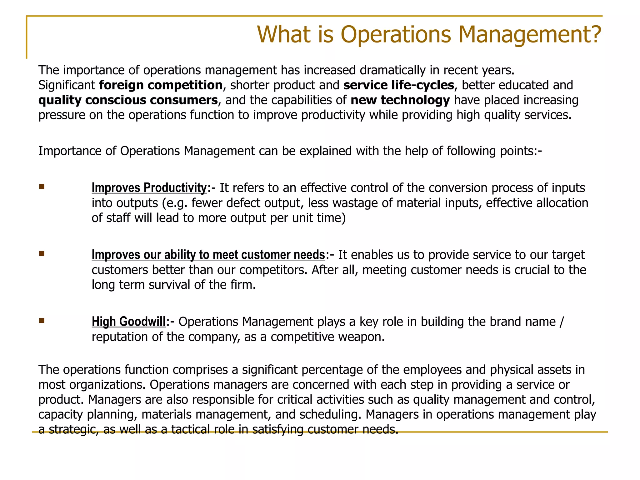 Operations Management | PPT | Business | Business and Finance