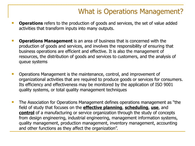 Operations Management | PPT | Business | Business and Finance