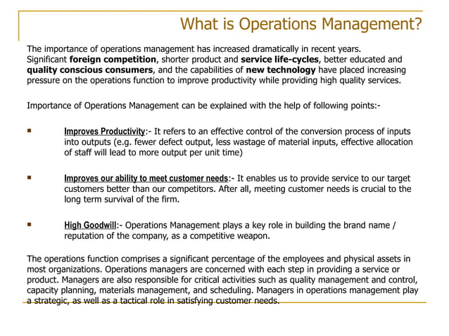 Operations Management | PPT | Business | Business and Finance