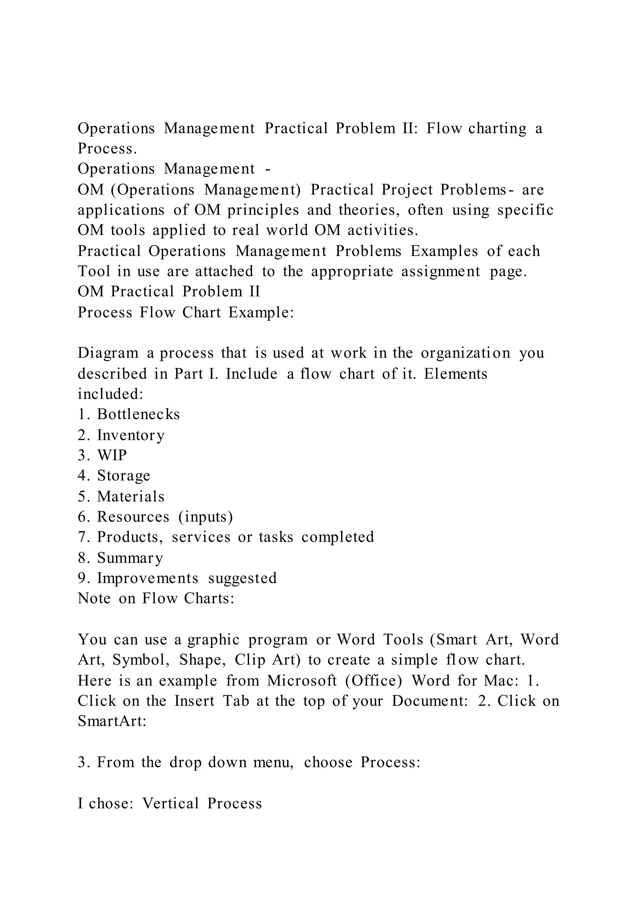 Operations management practical problem ii flow charting a proces | DOCX | IT and Internet ...