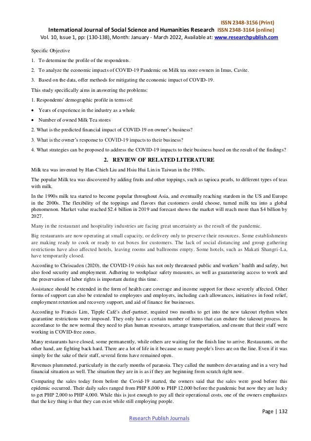 Operations of Milk Tea Stores in Imus Cavite amidst COVID19: Economic Impact Analysis | PDF