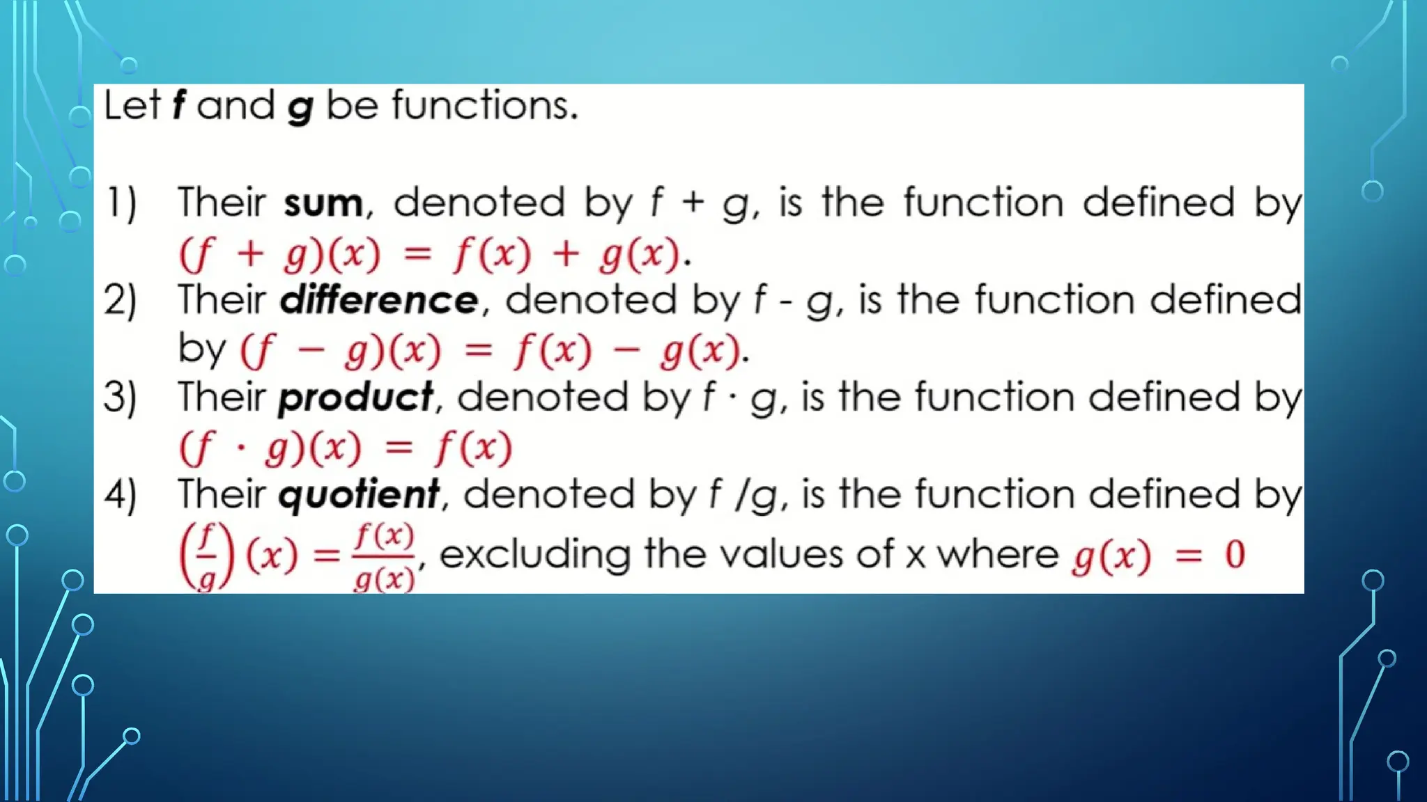 OPERATIONS ON FUNCTIONS (addition,subtraction,multiplication,division ...