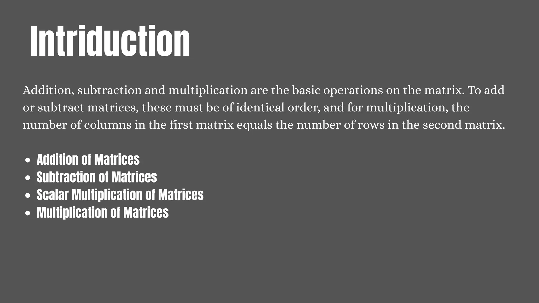 Operations on Matrices the concept of basic mathematics | PDF