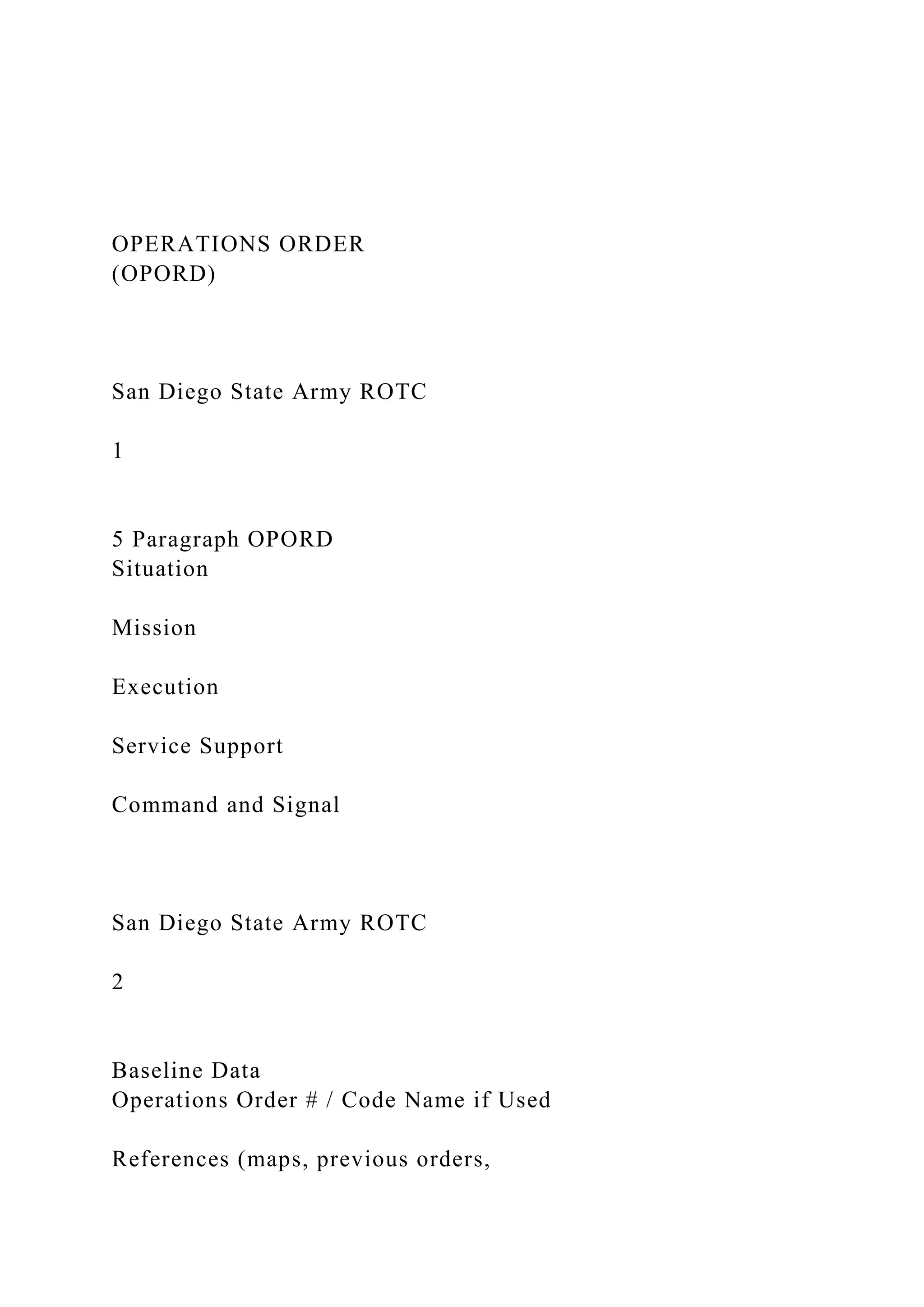 OPERATIONS ORDER (OPORD)San Diego State Army ROTC.docx