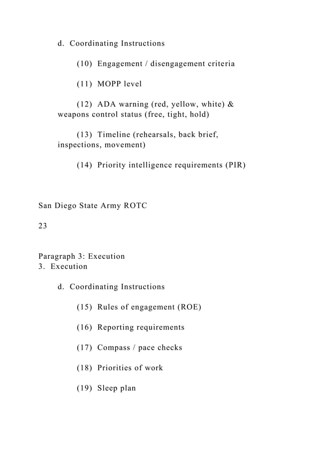 Operations Order Opord San Diego State Army Rotc Docx