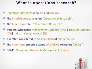 MBA | QA II | Overview | Operations Research Part 1 | PPT