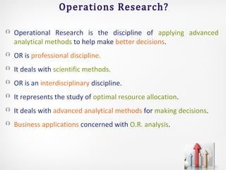 MBA | QA II | Overview | Operations Research Part 1 | PPT