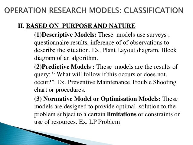 Classification Of Models In Operation Research