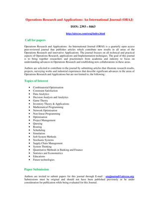 Operations Research and Applications: An International Journal (ORAJ) | PDF